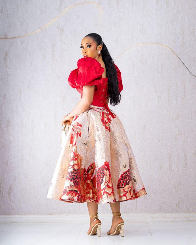 RED CORSET TOP AND DAMASK SKATER SKIRT – Andrias World